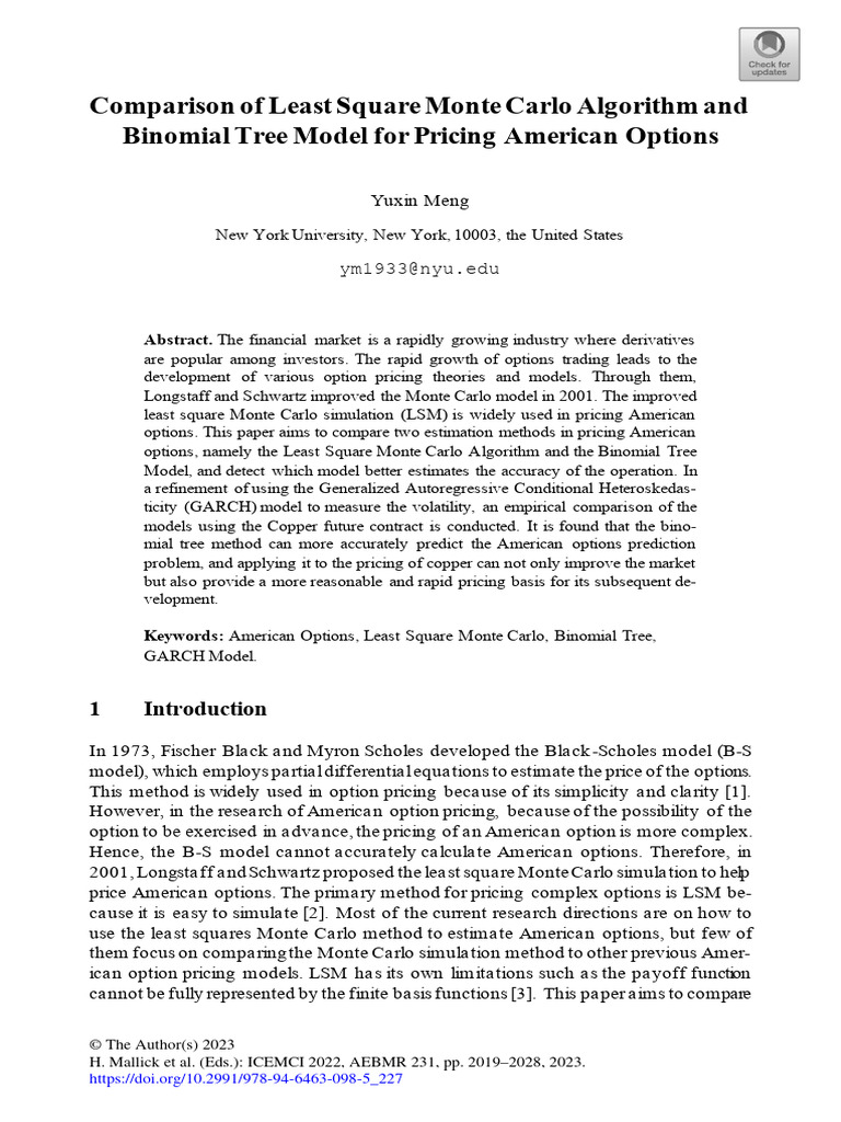 Monte Carlo Vs Binomial Tree Paper Pdf Option Finance Least Squares