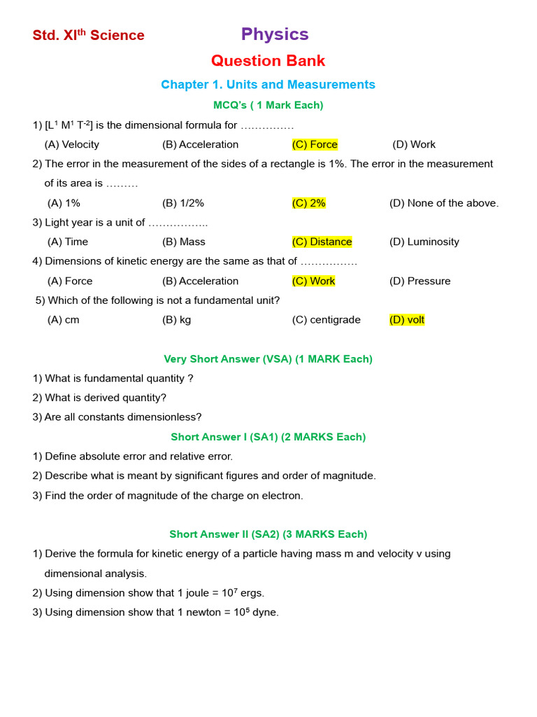 Class 11 Physics Question Bank | PDF | Deformation (Engineering ...