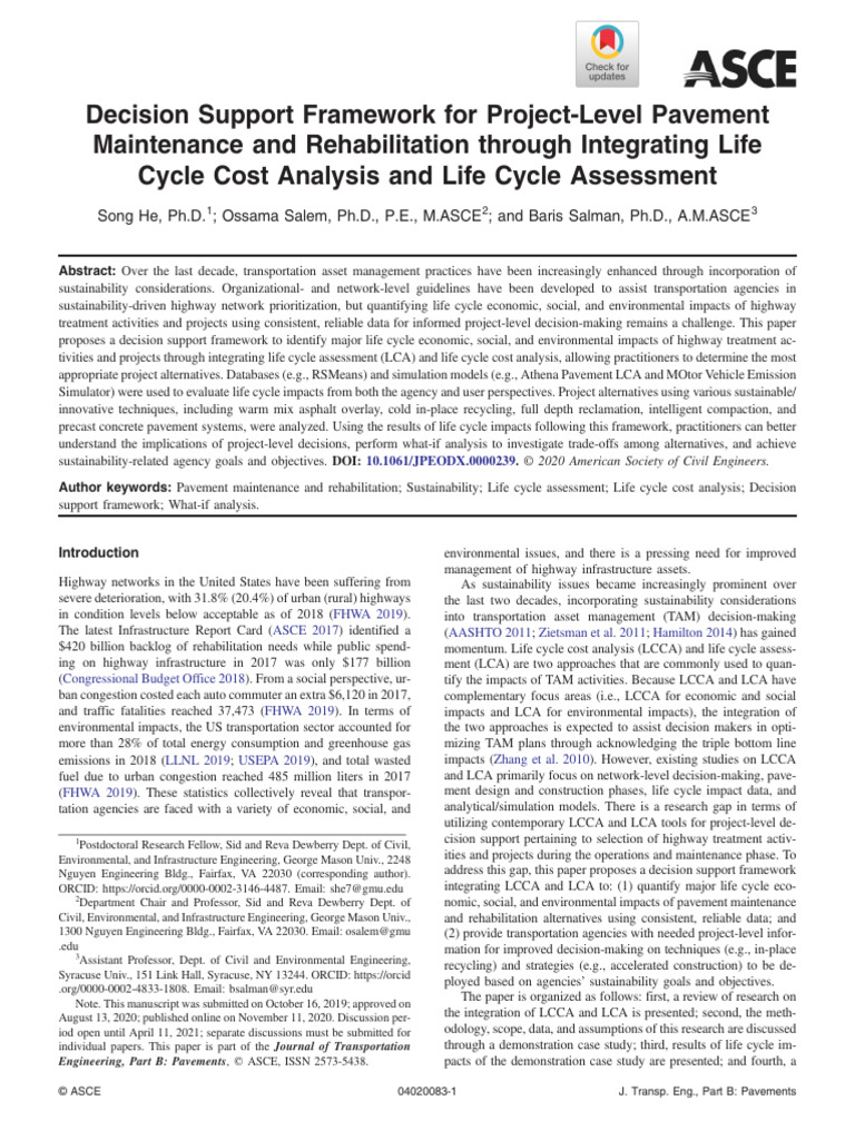 He Et Al 2020 Decision Support Framework For Project Level Pavement Maintenance and ...