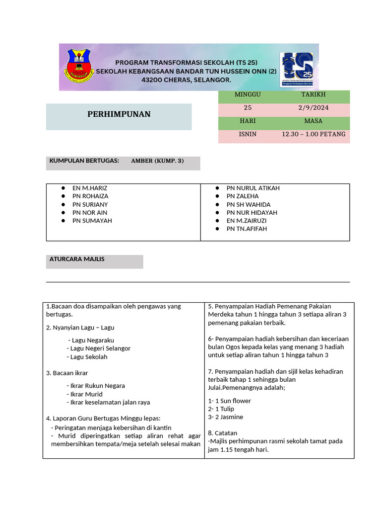 Laporan Majlis Perhimpunan Rasmi m25 | PDF