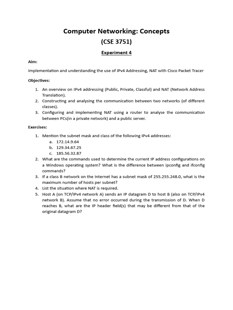 CN Lab - Expt-4 | PDF | Computers