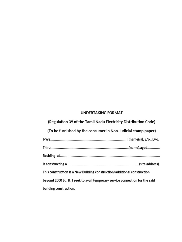 TNEB Temporary Connection Undertaking Form | PDF