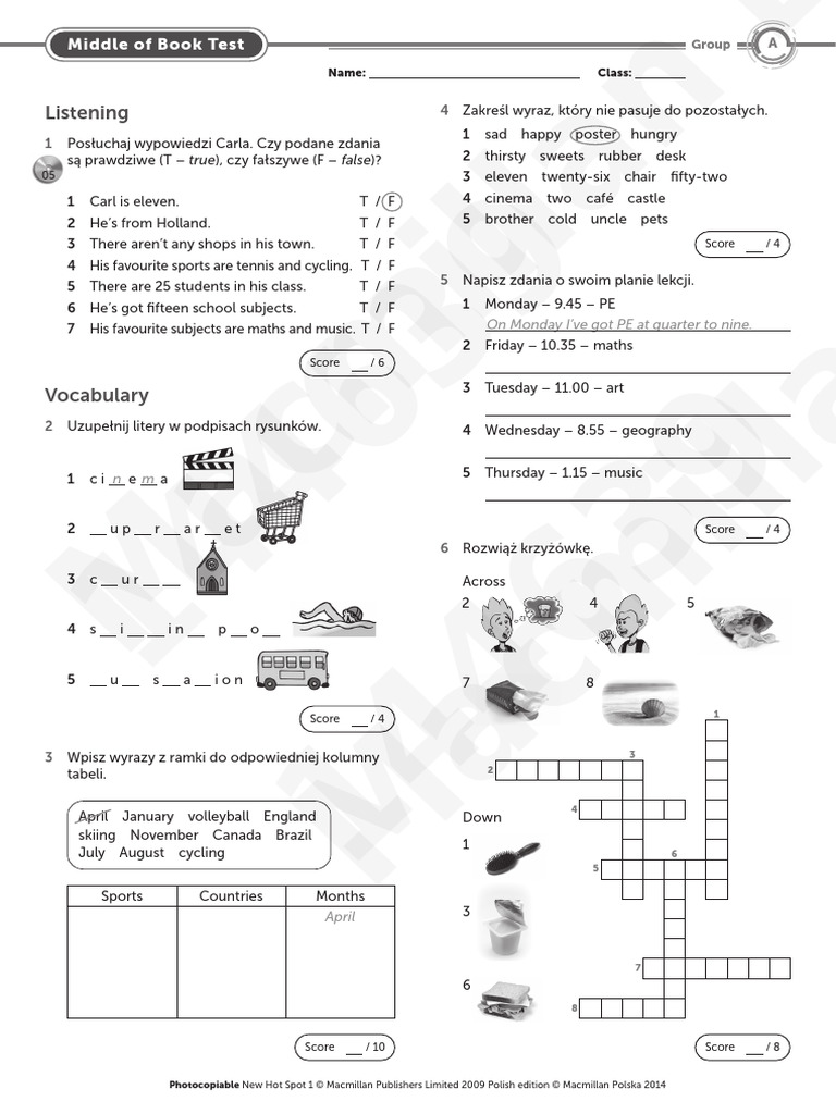 New Hot Spot 1 Middle of Book Test A | PDF | Foods