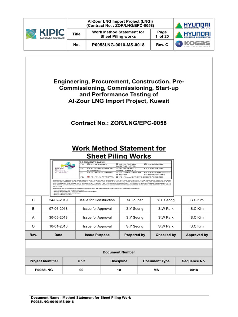 P0058LNG-0010-MS-0018 (WORK METHOD STATEMENT FOR SHEET PILING WORKS) Revision C | PDF | Deep ...
