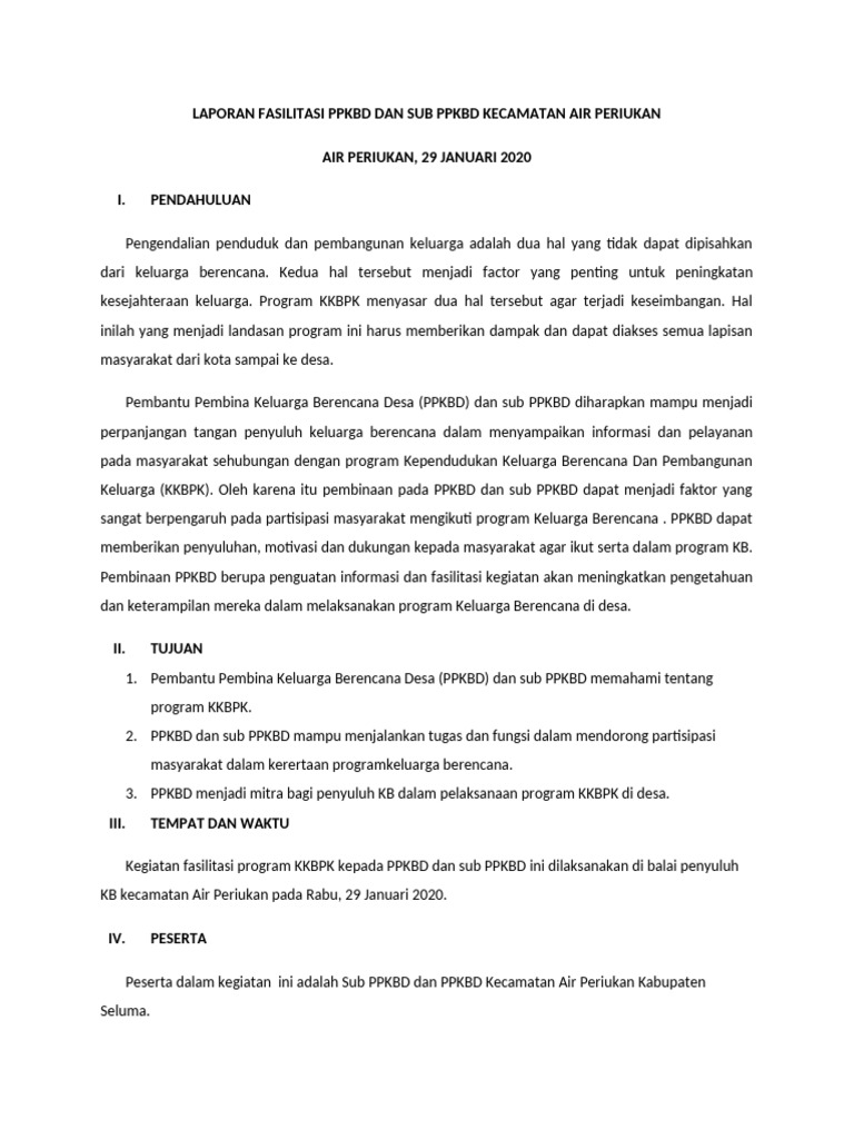 Laporan Fasilitasi PPKBD Dan Sub PPKBD Kecamatan Air Periukan | PDF | Bisnis | Pengelolaan ...