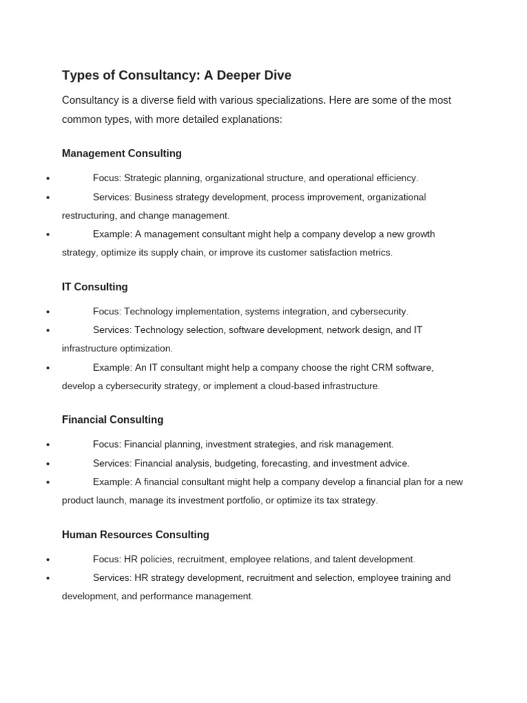 Types of Consultancy | PDF | Consultant | Regulatory Compliance