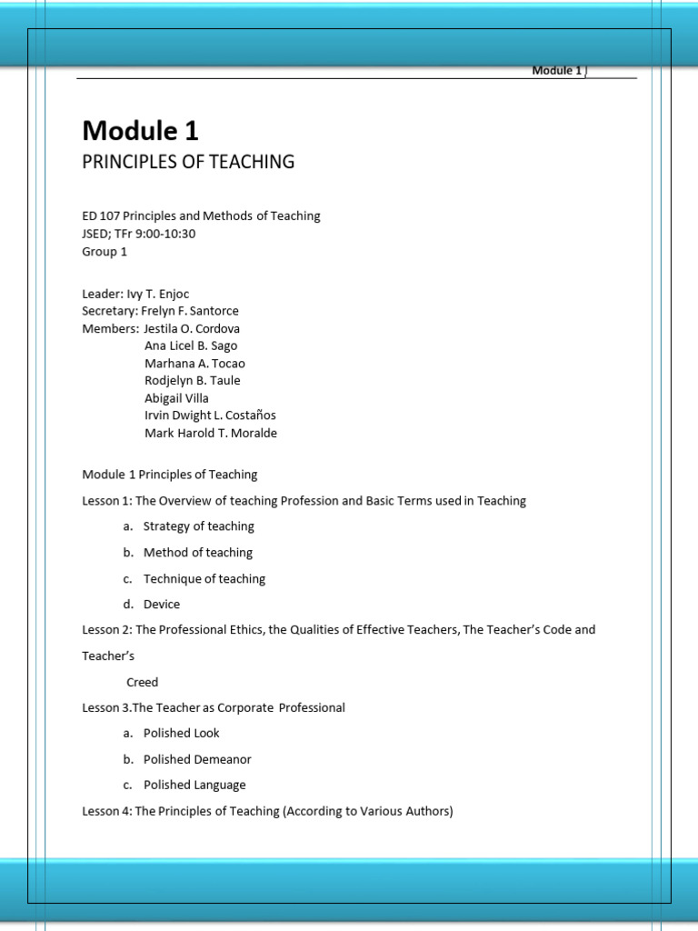 BLEPT Eng 4 Asynchronous Act. Oct. 22 Principles of Teaching Module | PDF | Teachers | Learning