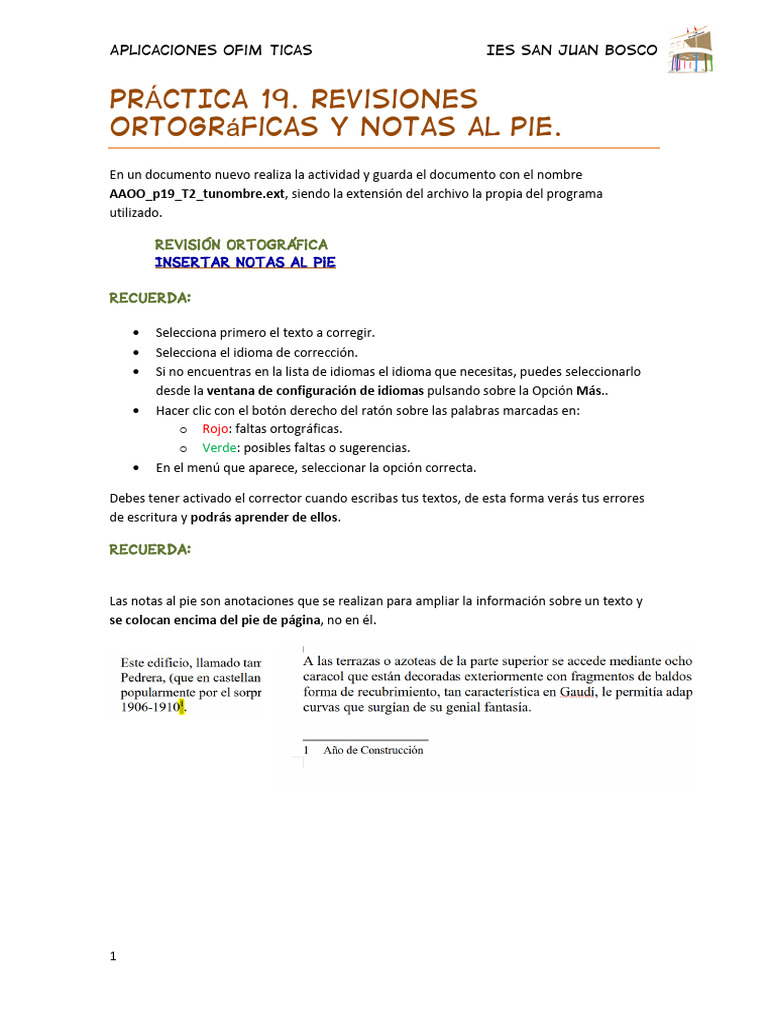 PRÁCTICA 19 - Revision Ortografica y Nota al pie (1) | PDF