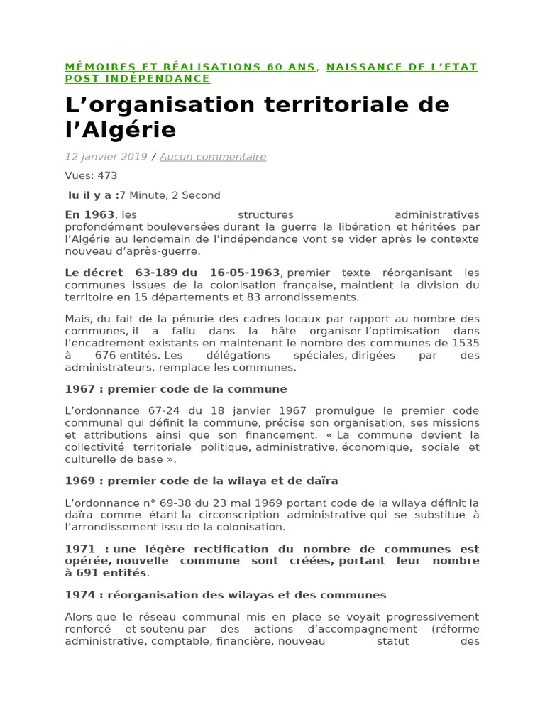 Organisation territoriale de l'Algérie | PDF | Communes de France | Alger