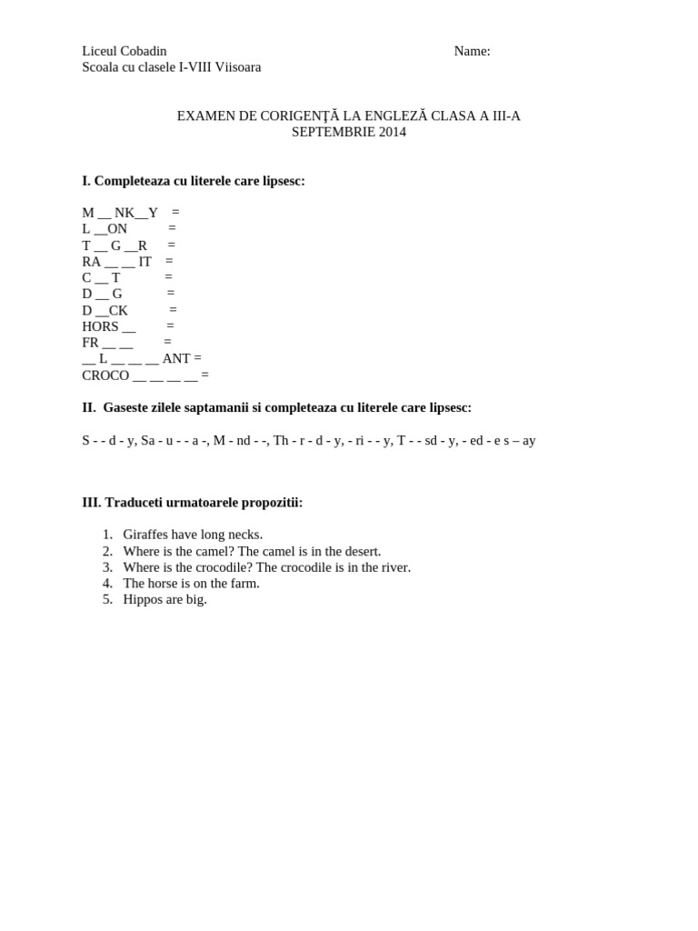Corigenta Clasa 3a | PDF | Language Arts & Discipline | Foreign ...