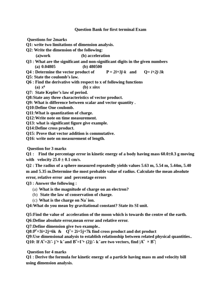 Physics Question Bank | PDF | Euclidean Vector | Velocity