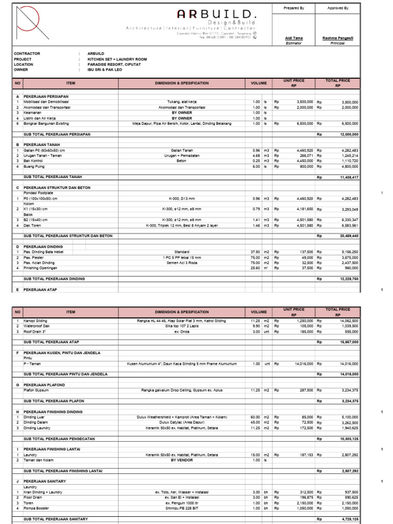 AR Quotation Rumah Bu Sri Dan Pak Leo Ciputat - 20240313 | PDF