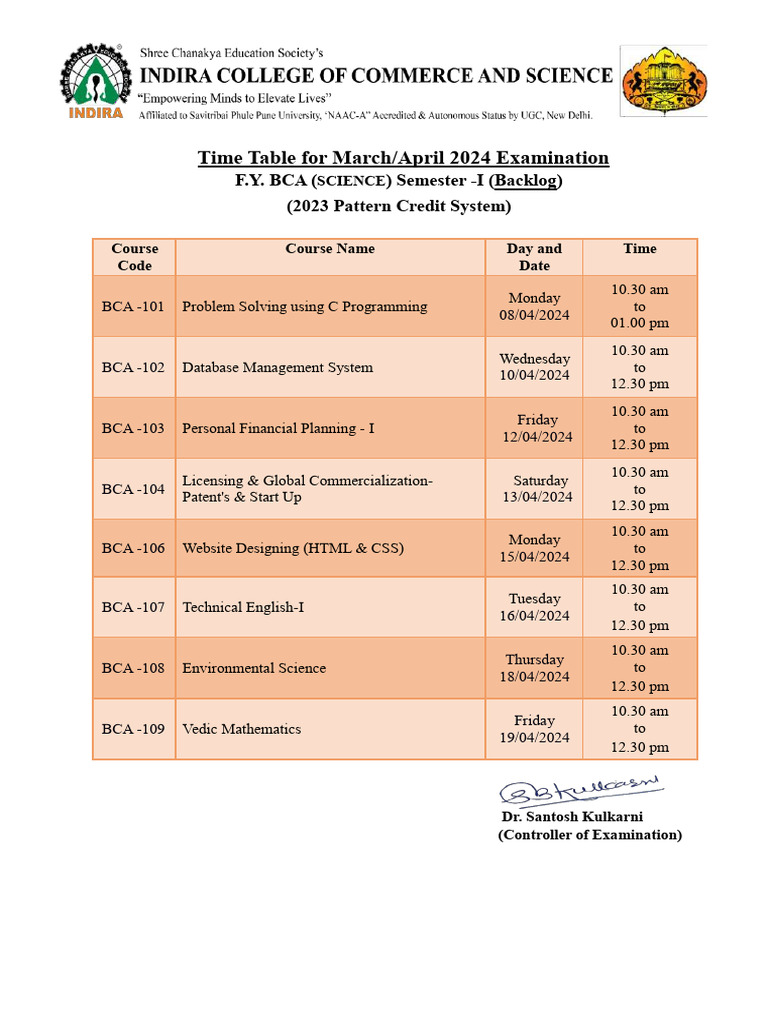 BCA Exam Timetable March/April 2024 | PDF | Computing | Software Engineering