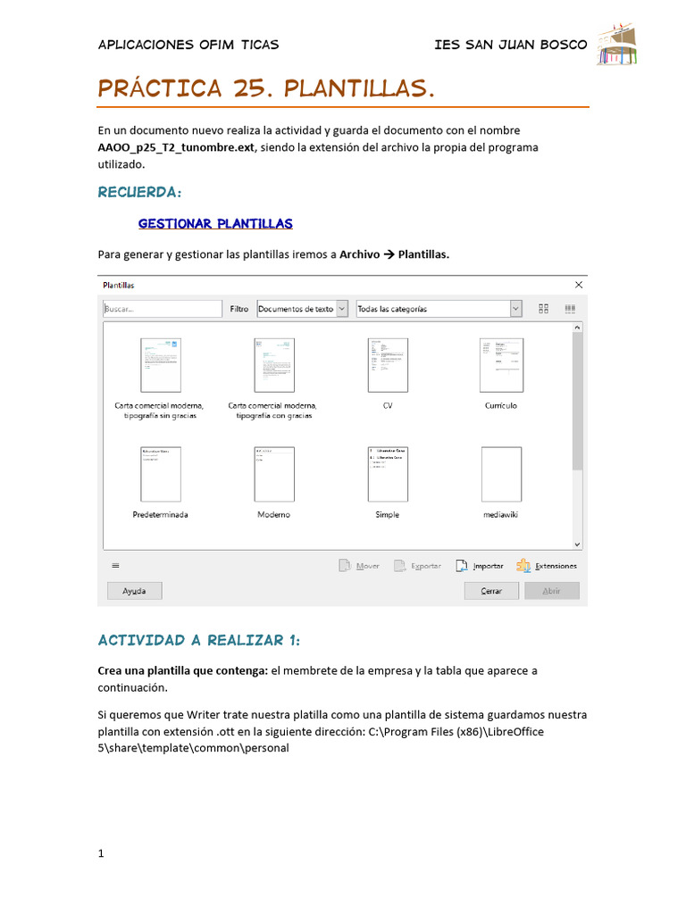 PRÁCTICA 25 - Plantillas | PDF