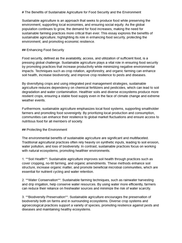 Sustainable Agriculture: Food Security & Environment | PDF ...