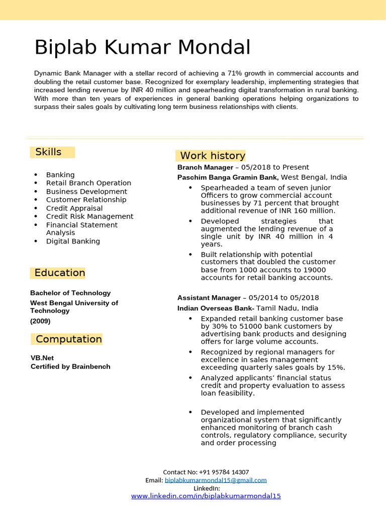 Biplab Final RESUME | PDF | Banks | Business