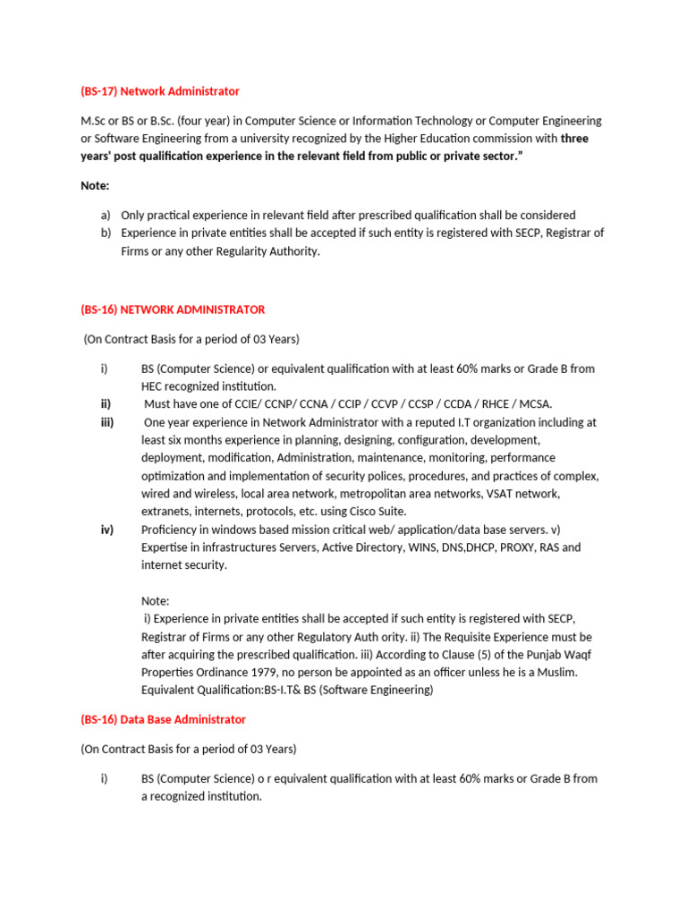 IT Govt Job Requirment Qaritaria | PDF | Cisco Certifications | Databases