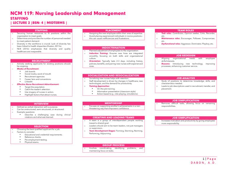 NCM 119 - LEC 2 - MIDTERM | PDF | Recruitment | Business