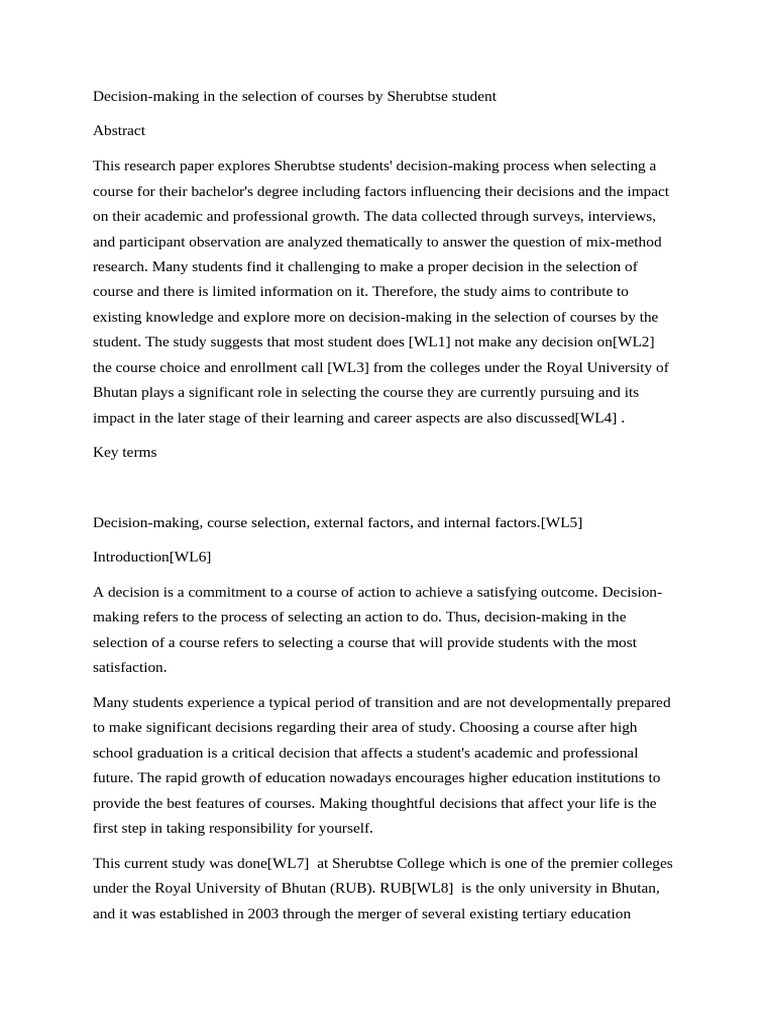 Course Selection Decisions at Sherubtse | PDF | Survey Methodology ...