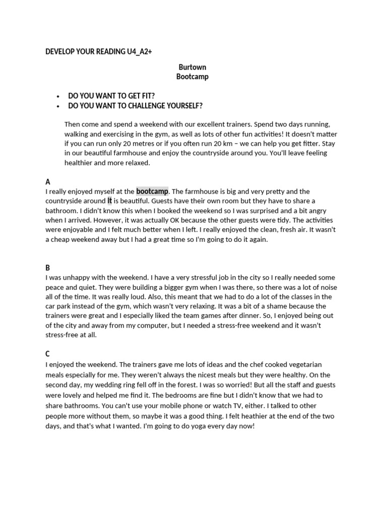 DEVELOP YOUR READING U4_A2+ | PDF