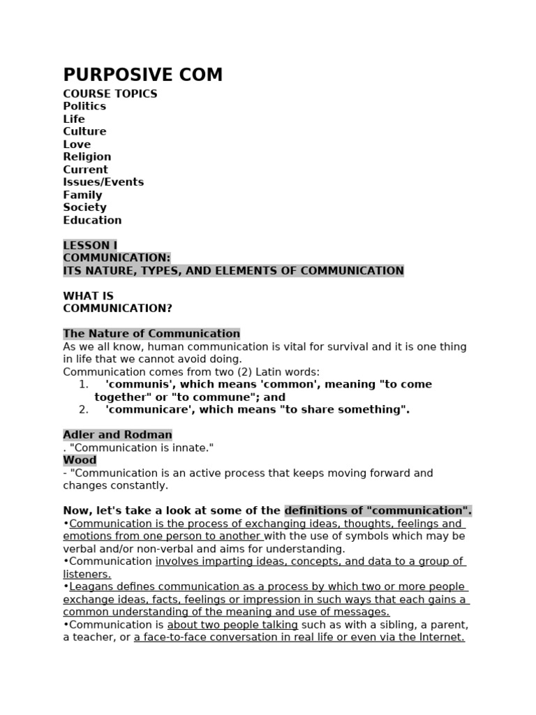 Purposive Comm Reviewer | PDF | Communication | Nonverbal Communication