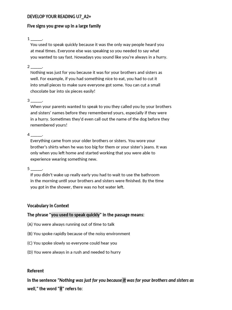 Develop Your Reading U7 - A2+ | PDF