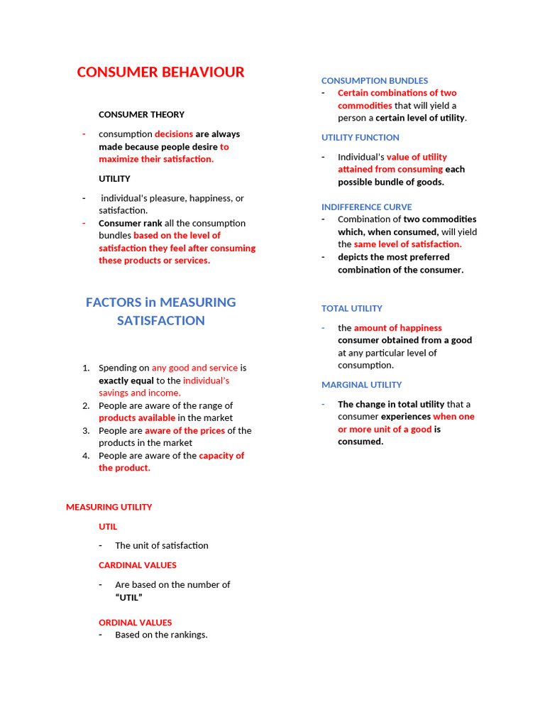 CONSUMER BEHAVIOUR | PDF | Utility | Microeconomics