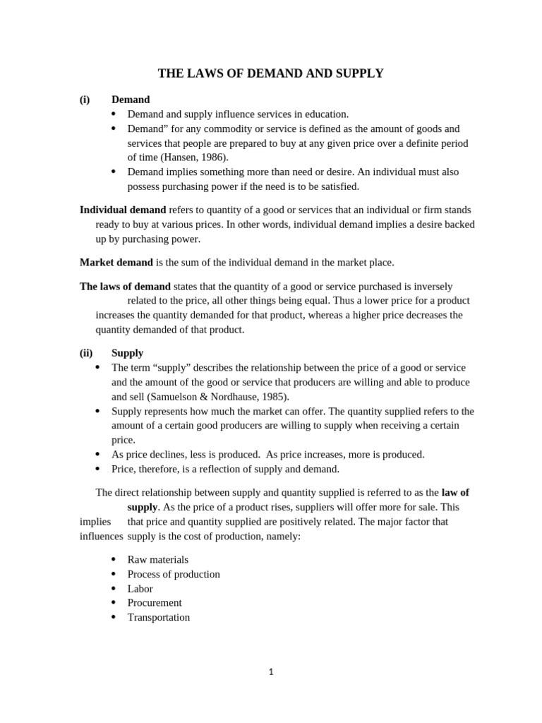 THE LAWS OF DEMAND AND SUPPLY | PDF | Supply (Economics) | Demand
