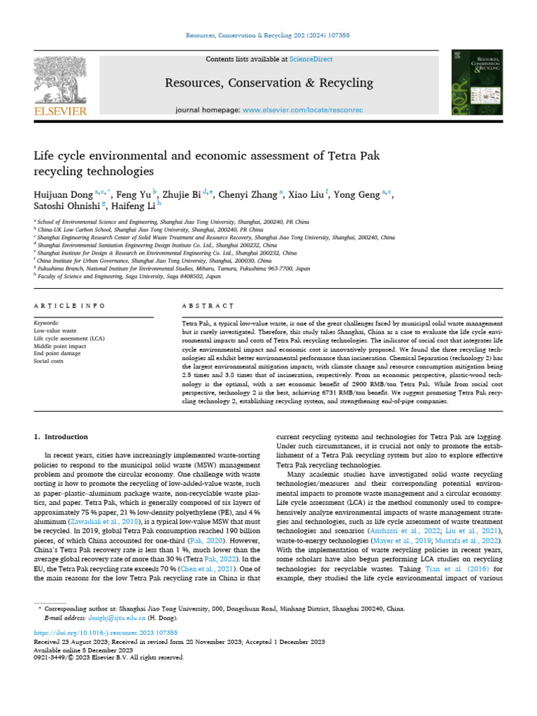 1 s2.0 S0921344923004895 Main | PDF | Life Cycle Assessment | Recycling