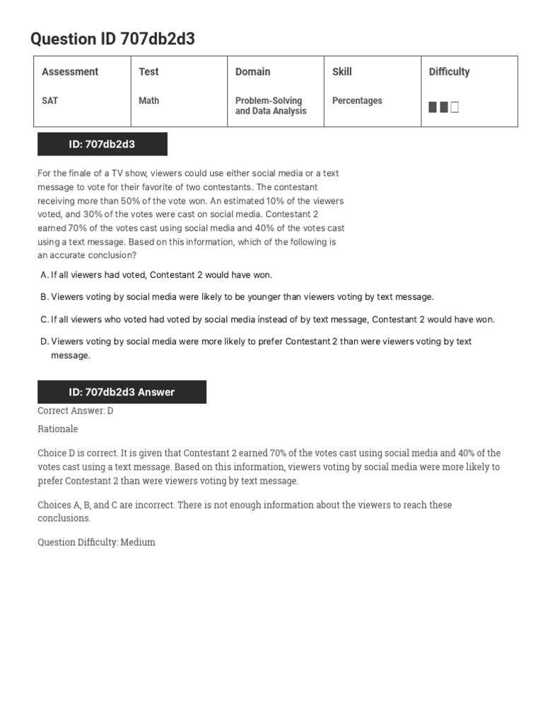 SAT Math: Problem-Solving & Data Analysis | PDF | Sat | Percentage