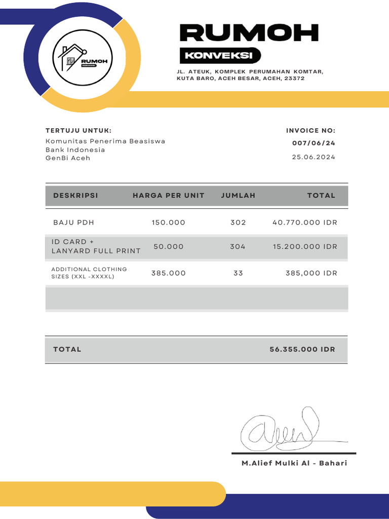 Invoice PDH Dan Id Card GenBi Aceh PDF | PDF