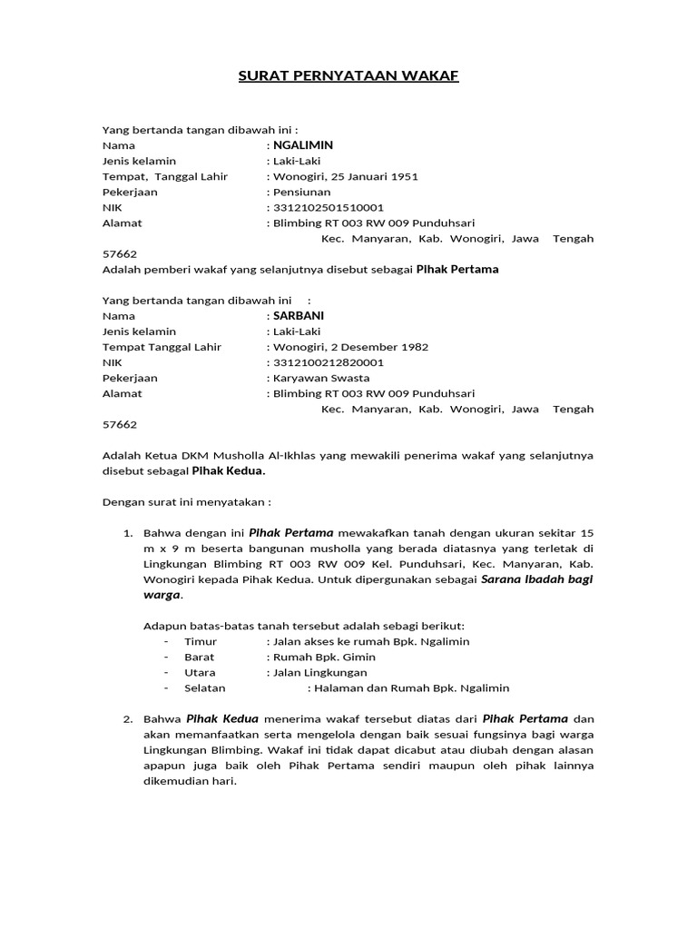 SURAT-PERNYATAAN-WAKAF Revisi | PDF