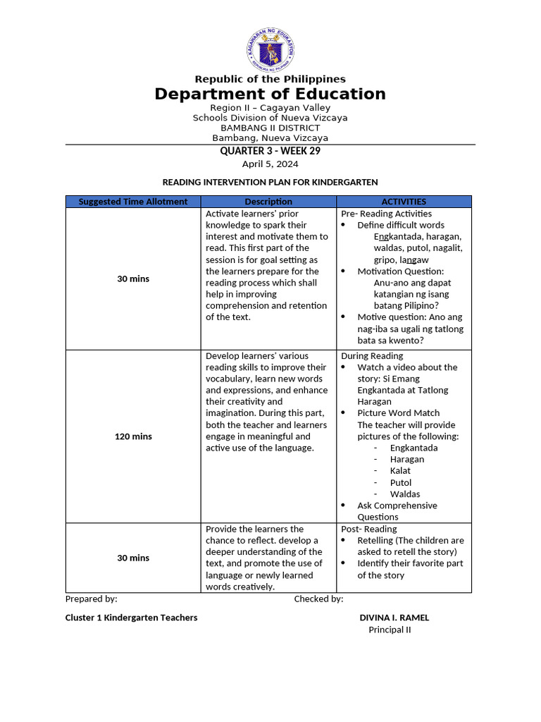 Kindergarten Reading Intervention | PDF | Reading Comprehension ...