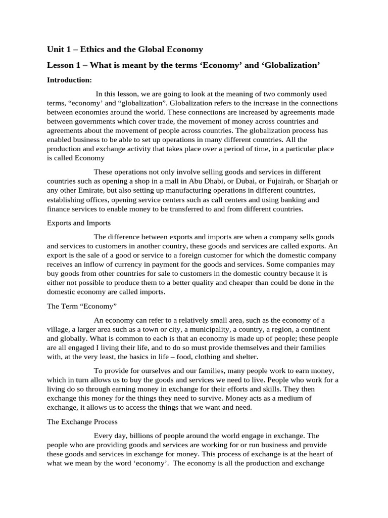 GRADE 10-UNIT 1 NOTES | PDF | Fair Trade | Arab World