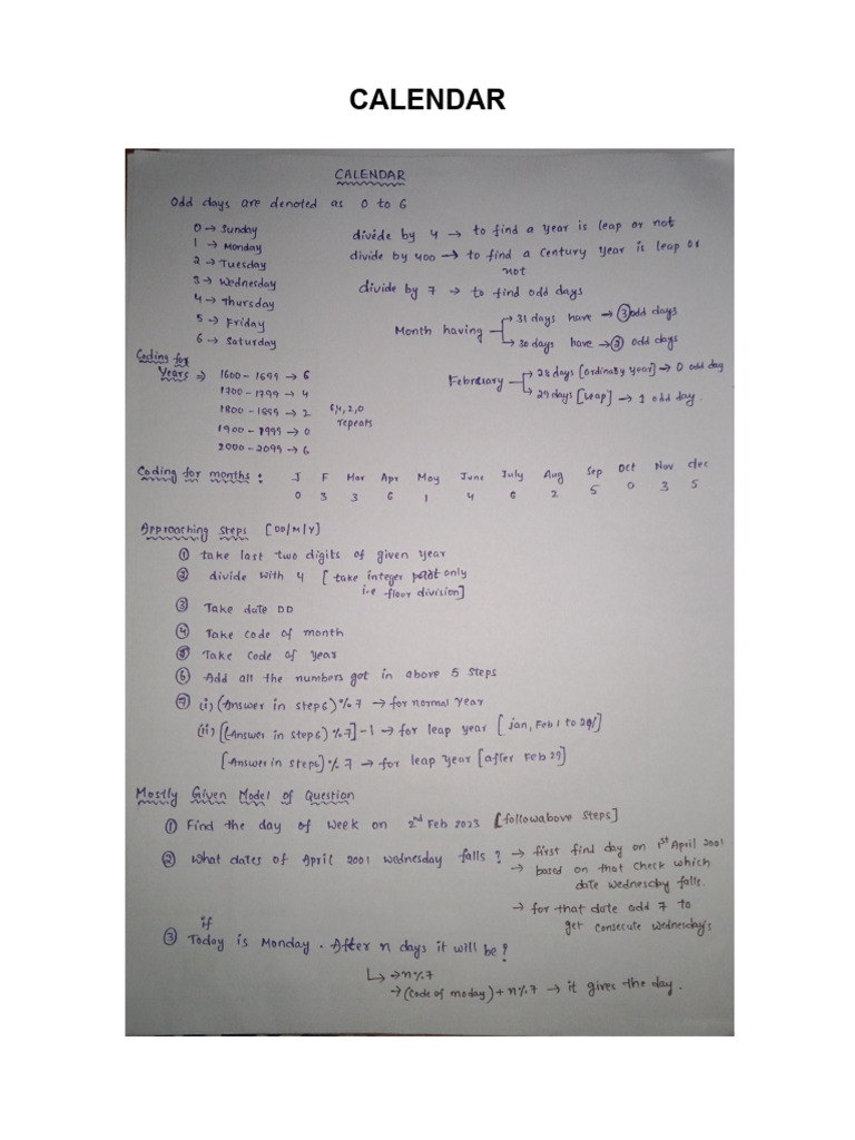 Calendar Aptitude Questions and Solutions | PDF