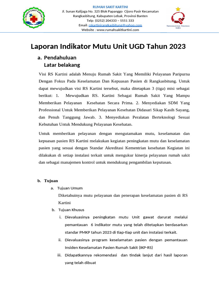 Laporan Indikator Mutu Unit UGD Tahun 2023 | PDF