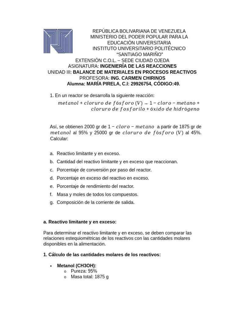 Balance 20, 2do corte | PDF | Estequiometría | Metanol