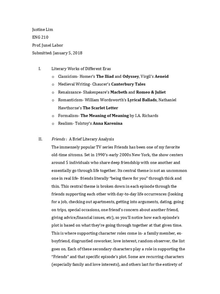 Literary Analysis of Friends TV Series | PDF | General Fiction