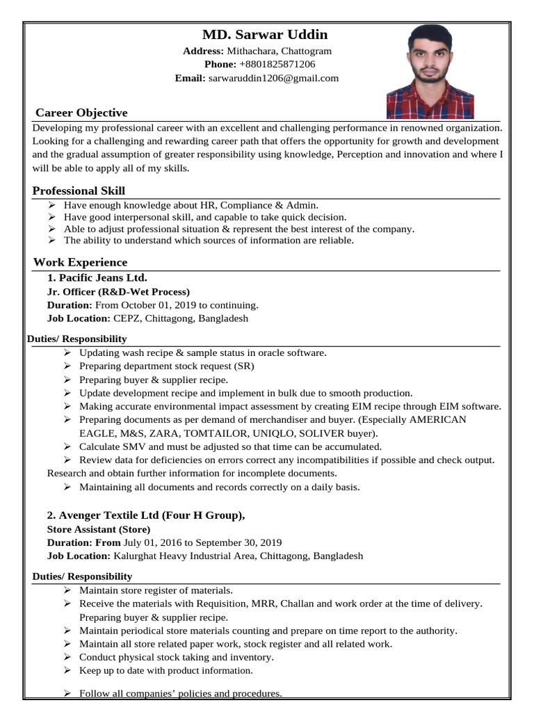 Resume of MD. Sarwar Uddin | PDF