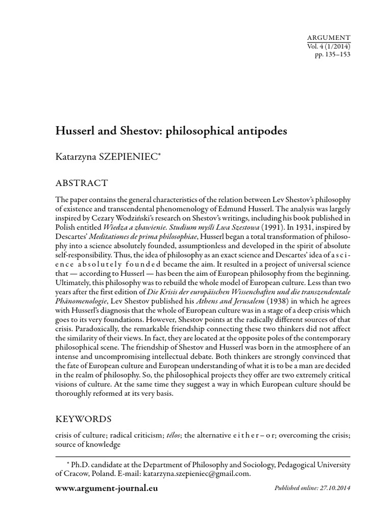 Husserl and Shestov Philosophical Antipo | PDF | Edmund Husserl | Truth