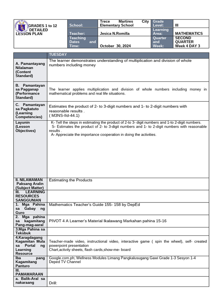 Math DLL Q2 Week 4 Day 3 | PDF