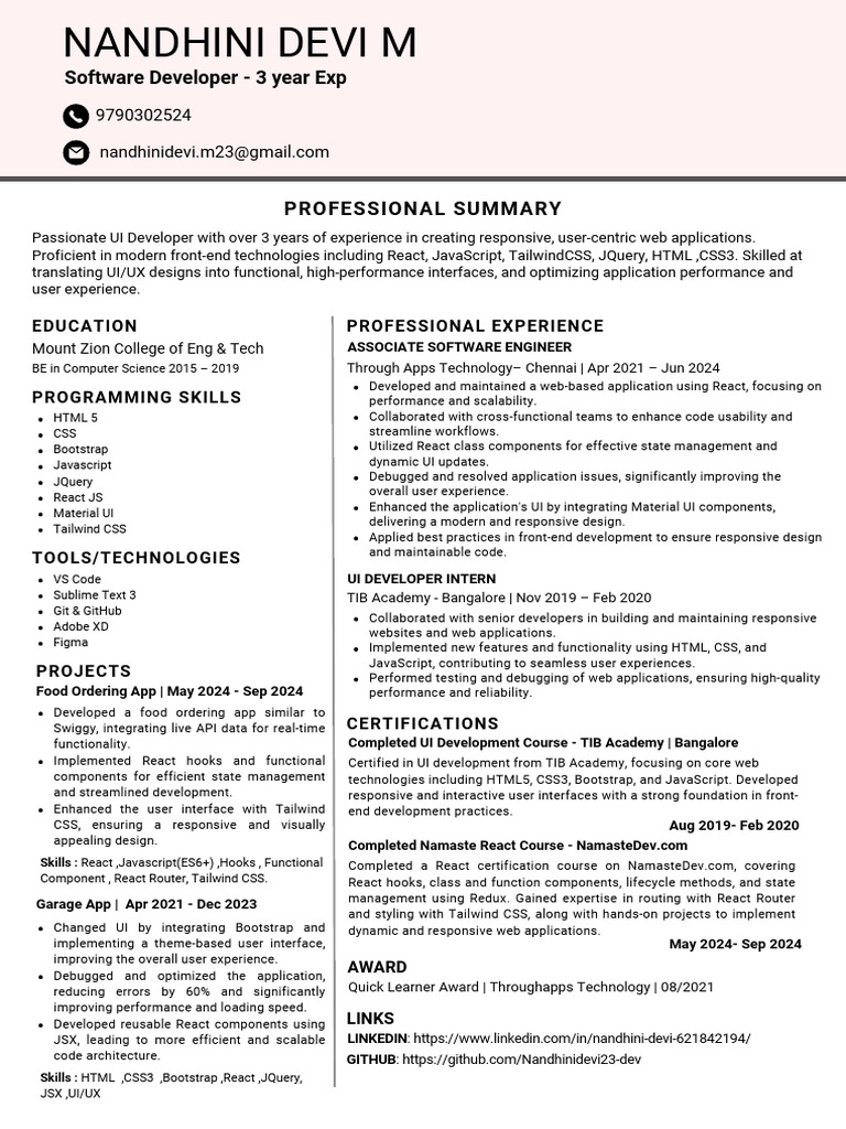 Nandhini Devi Resume | PDF | Bootstrap (Front End Framework) | User ... Nandhini Devi Resume | PDF | Bootstrap (Front End Framework) | User ...