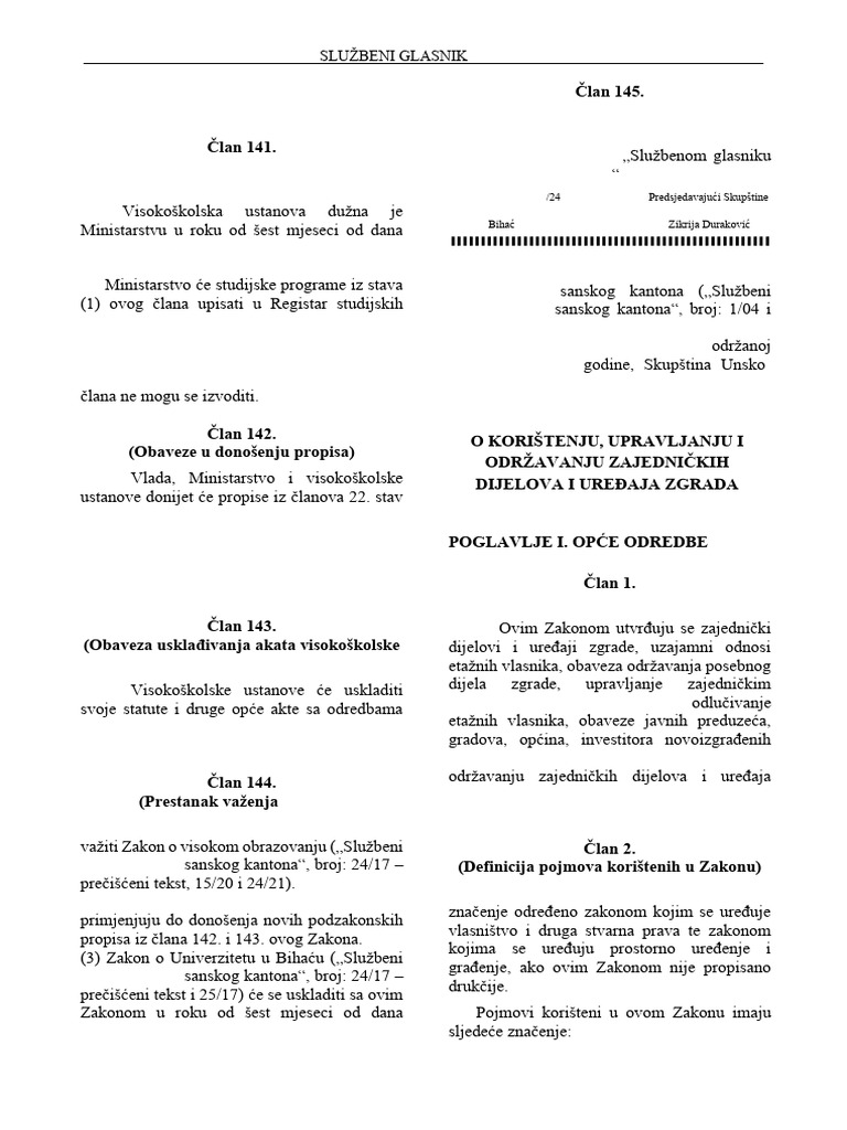 Zakon o Održavanju I Upravljanju Zgrada USK 26 - 24 | PDF