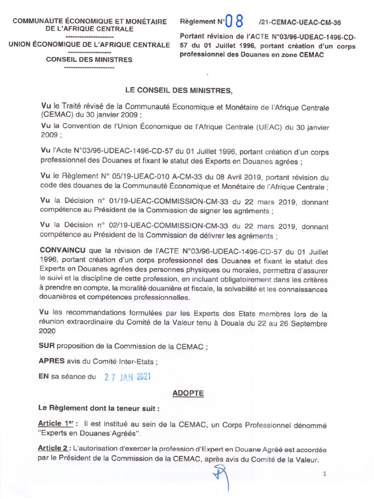 RGMT N 08 Portant Révision de L'acte N 0396-UDEAC-1496-CD-57 | PDF