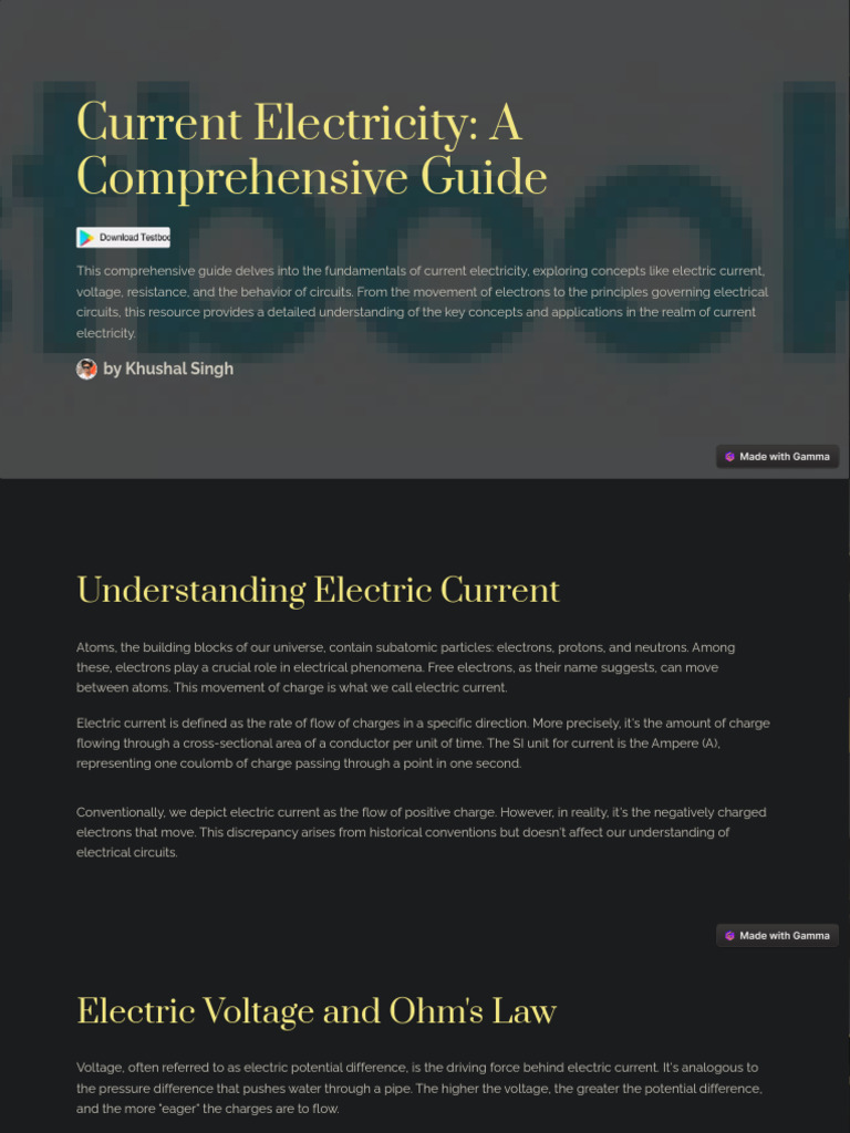 Current Electricity Explained: Key Concepts | PDF | Electrical ...