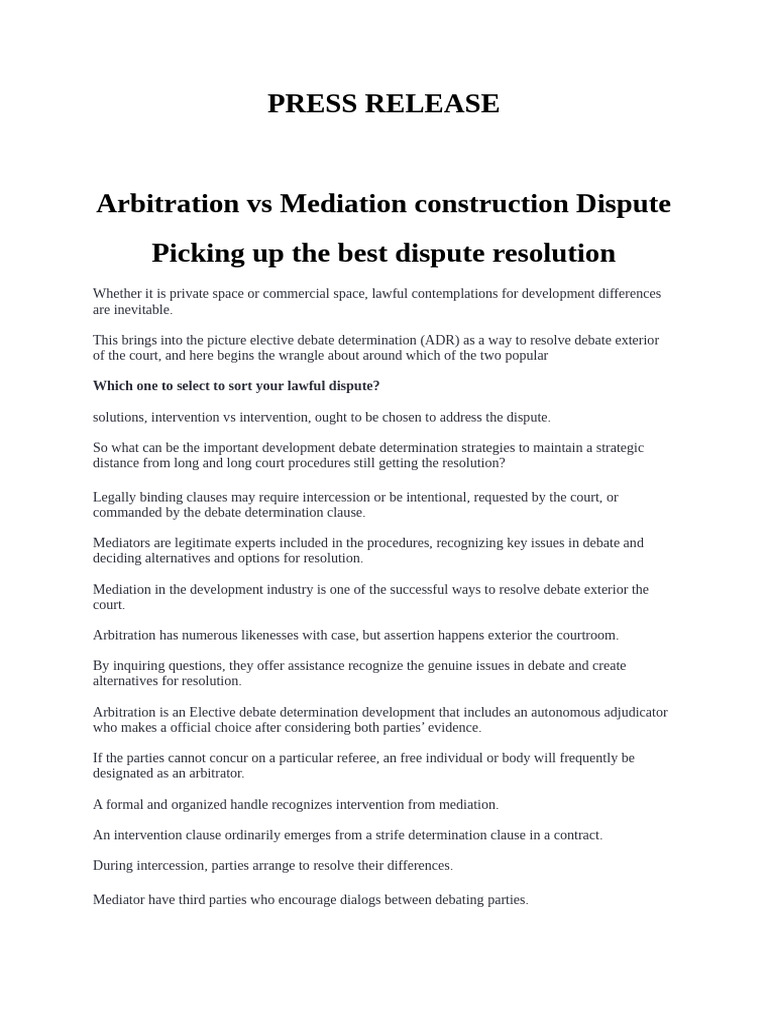 Arbitration Vs Mediation Construction Dispute | PDF | Mediation | Arbitration