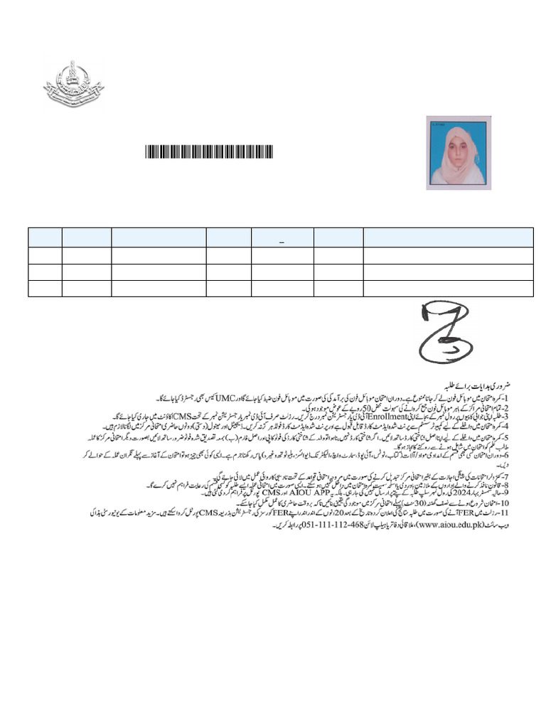 Kinza Amjad Roll No Slip | PDF