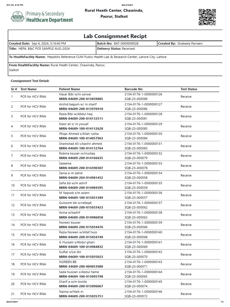 HCV & HBV PCR Test Consignment | PDF