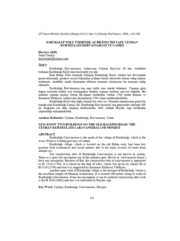 Kurtkulaği Kervansarayi Makale | PDF