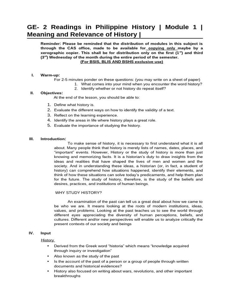 GE 2 RPH Module 1 | PDF | Knowledge | Historian